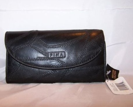 New Fina Black Leather Organizer Wallet with Checkbook