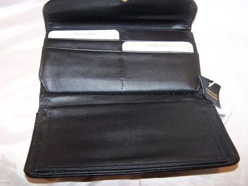 New Fina Black Leather Organizer Wallet with Checkbook