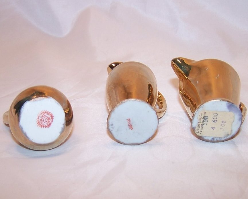 Three Gold Golden Miniature Pitchers, Japan Japanese