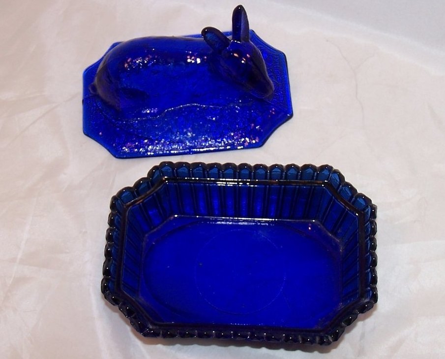 Cobalt Blue Glass Bunny Candy Dish, Almost 5 Inches Tall
