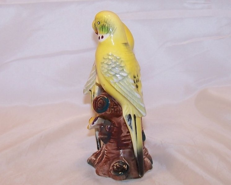Perky Parakeet Pair Perched on Blooming Branches Figurine, Thames Japan ...