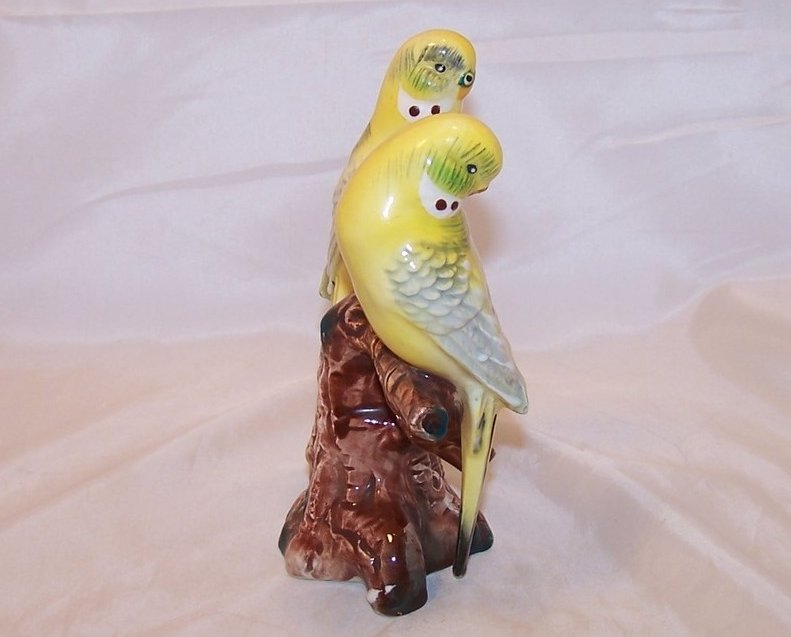 Perky Parakeet Pair Perched on Blooming Branches Figurine, Thames Japan ...