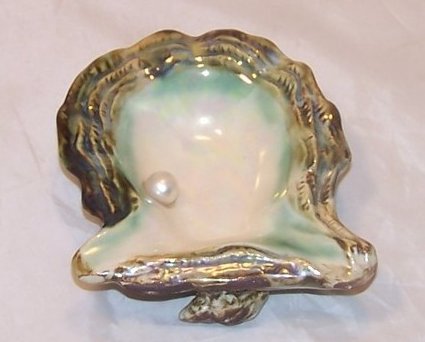 Oyster Dish or Ashtray, w Pearl, Ceramic, Japan Japanese
