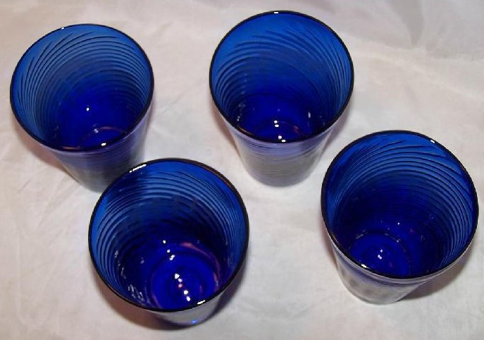 Cobalt Blue Handblown Glass Cup, Tumbler Set w Gentle Swirl