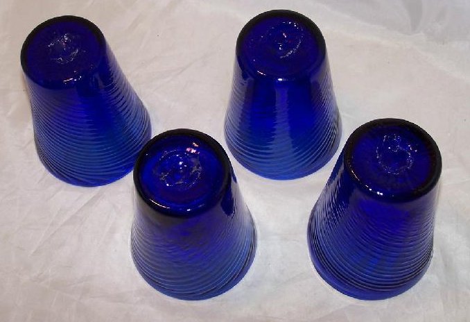 Cobalt Blue Handblown Glass Cup, Tumbler Set w Gentle Swirl