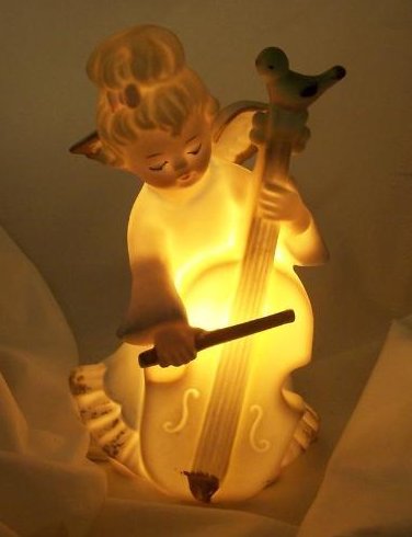 Angel w Cello and Bird Nightlight, Nursery Lamp, Soft Glow
