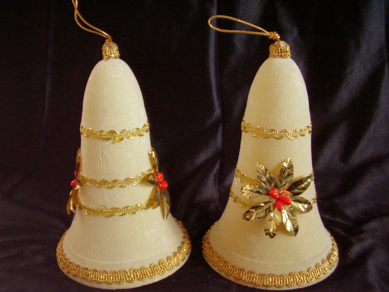 Vintage Hard Plastic Hanging Flocked Christmas Bells