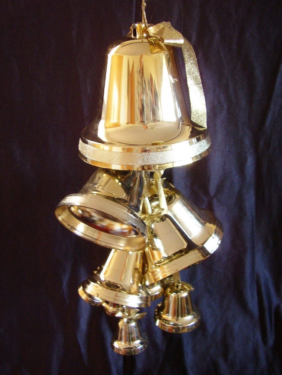 Christmas Hanging Gold Plastic Bells Set of 16