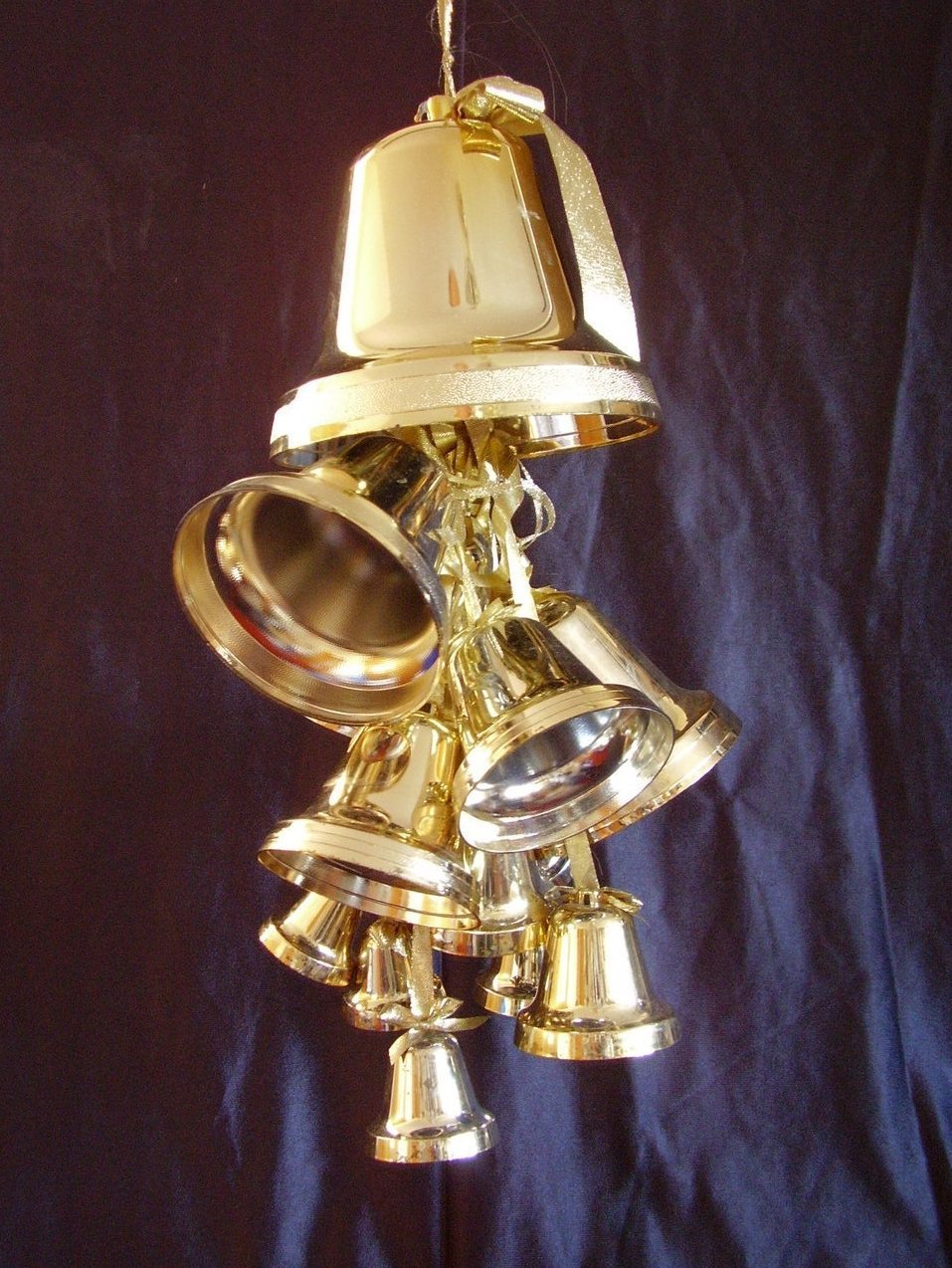 Christmas Hanging Gold Plastic Bells Set of 16