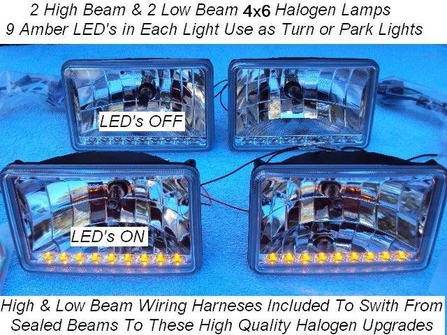 6x4 High Intensity Halogen Headlights w/ 9 LED For Park or Turn