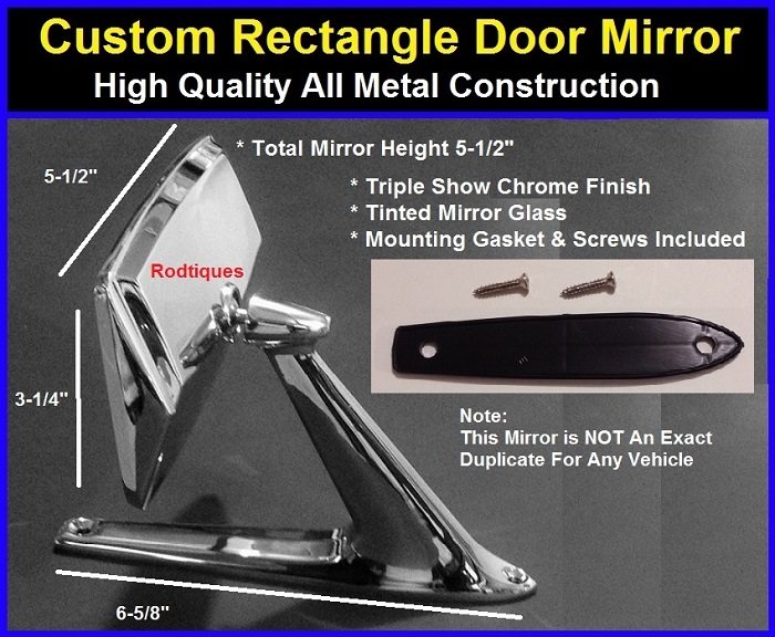 Universal Rectangle Exterior Door Mount Rear View Mirror w/ Gasket & Screws