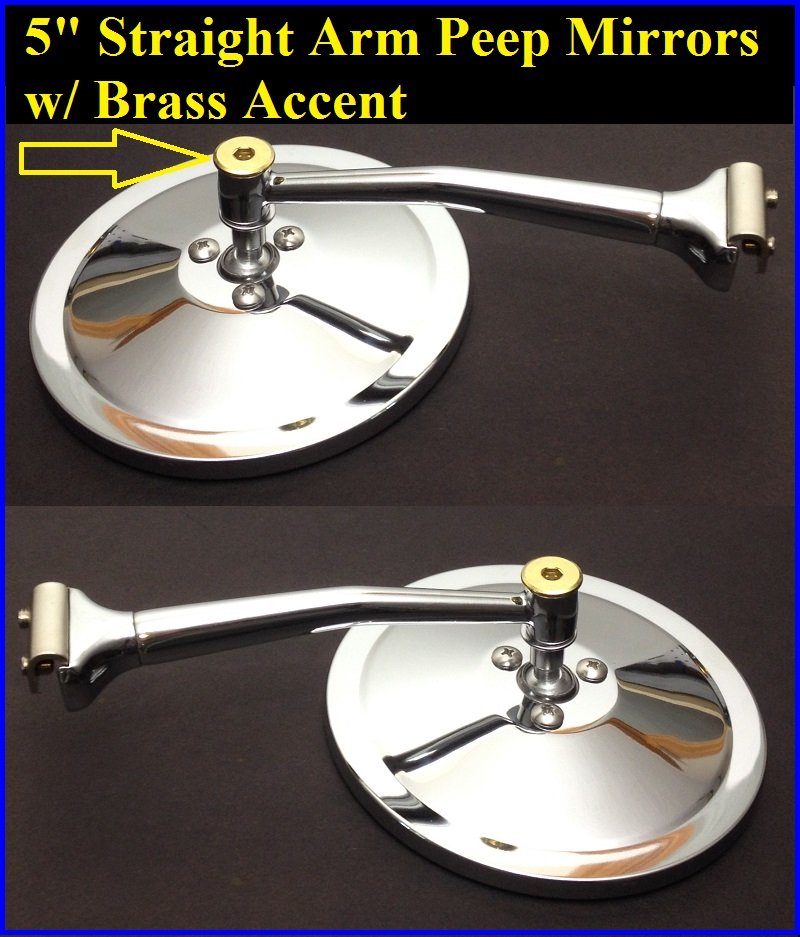 5'' Straight Arm Clamp On Door Peep Mirrors w/ Brass Accent