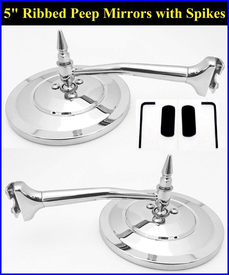 5'' Ribbed Straight Arm Clamp On Door Peep Mirrors w/ Spikes