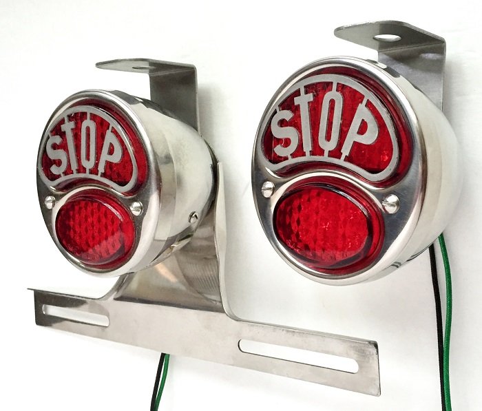 Universal LED STOP Stainless Taillights w/ Plate Light & Brackets