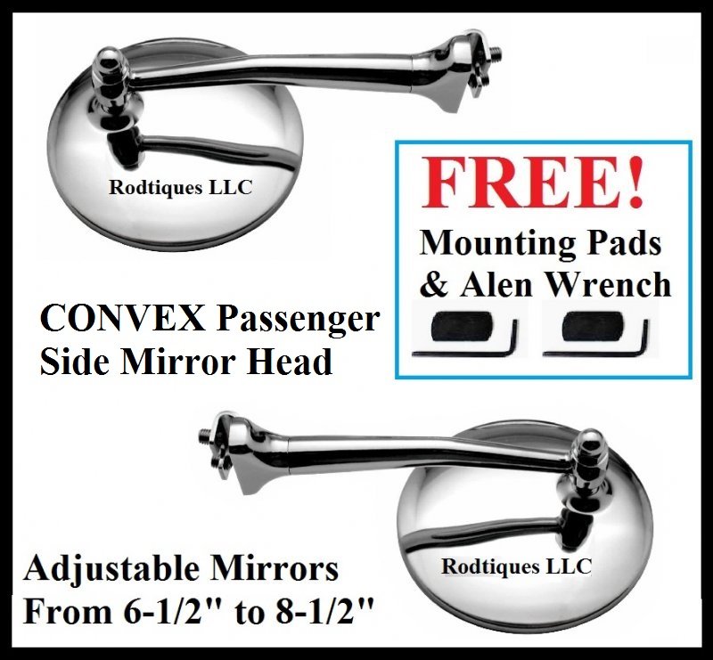 4'' Straight Arm Mirrors with Convex Passenger Side