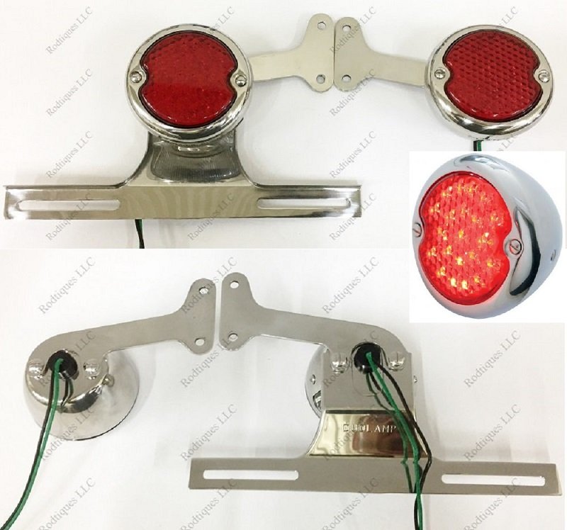 SS Red LED Stake Pocket Taillights w/ Plate Bracket