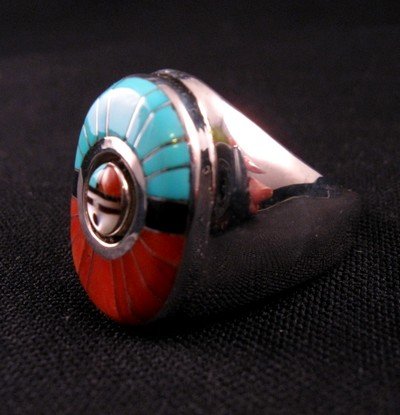 Don Dewa ~ Zuni ~ Inlaid Sunface Spinner Ring Sz11-1/4