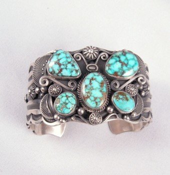 Delbert Gordon Navajo Turquoise Butterfly Silver Bracelet