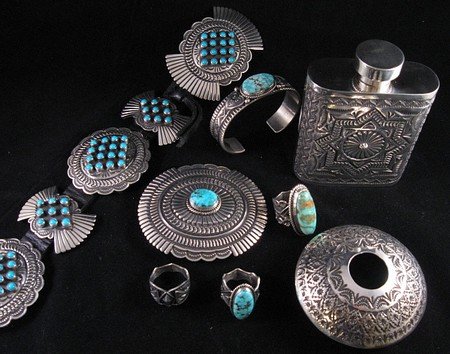 Daniel Sunshine Reeves Navajo Native American Silver Flask Canteen