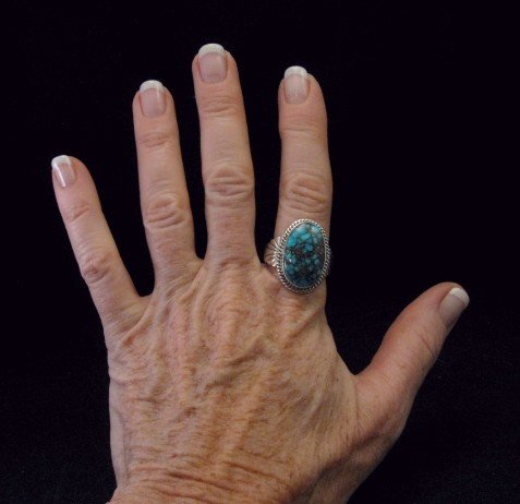 Apache Blue Turquoise Silver Ring sz10-1/2, Navajo Wilson Padilla