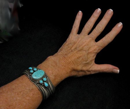 Gary Reeves ~ Navajo ~ Sterling Silver Kingman Birdseye Turquoise Bracelet
