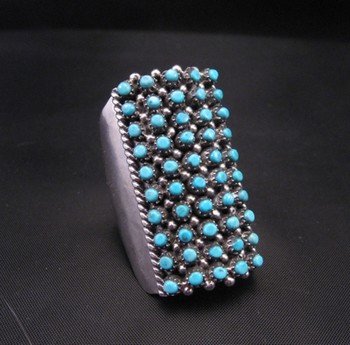 Zuni Turquoise 10row 50stone Snake Eye Ring, PETER & VIVIAN HALOO sz7