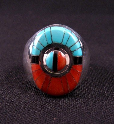 Don Dewa ~ Zuni ~ Inlaid Sunface Spinner Ring Sz11-1/4