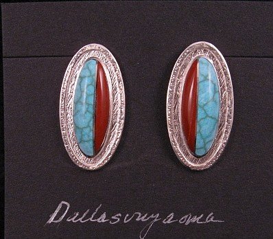 Oval Hopi Inlay Earrings, Bennard & Frances Dallasvuyaoma