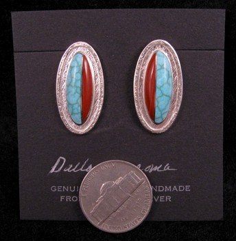 Oval Hopi Inlay Earrings, Bennard & Frances Dallasvuyaoma