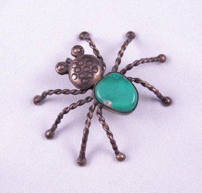 Vintage Native American Turquoise Silver Spider Pendant