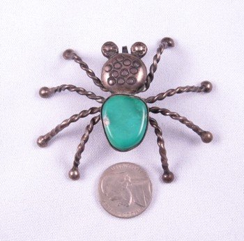 Vintage Native American Turquoise Silver Spider Pendant