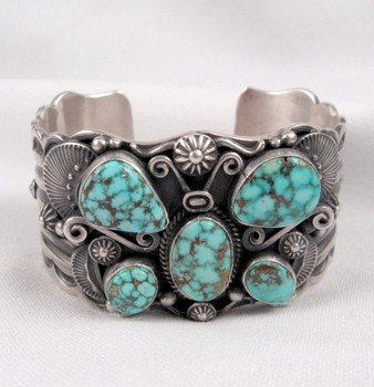 Delbert Gordon Navajo Turquoise Butterfly Silver Bracelet