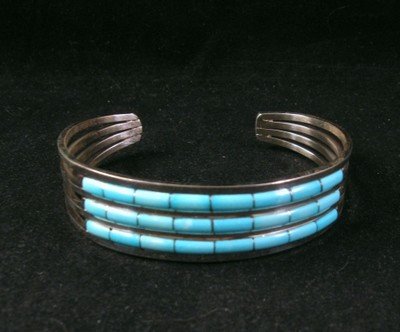 Zuni Jewelry Inlay Turquoise & Sterling Silver Bracelet, Anson Wallace
