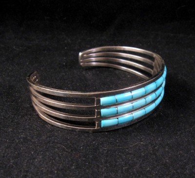 Zuni Jewelry Inlay Turquoise & Sterling Silver Bracelet, Anson Wallace