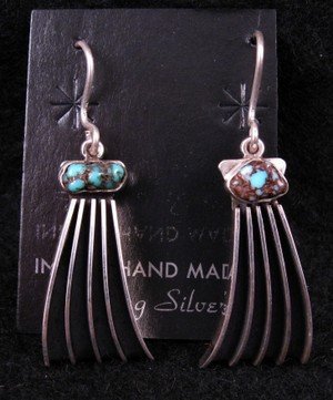 Navajo Godber Turquoise 5 Strand Silver Earrings, James Bahe