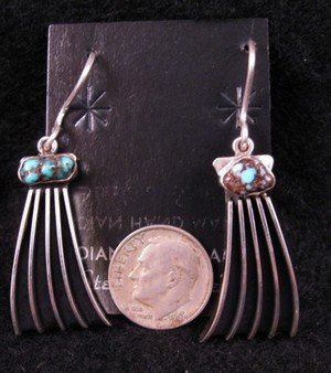 Navajo Godber Turquoise 5 Strand Silver Earrings, James Bahe