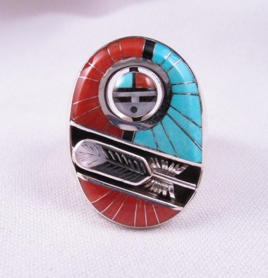 Don Dewa ~ Zuni ~ Inlaid Sunface Spinner Ring Sz11-3/4