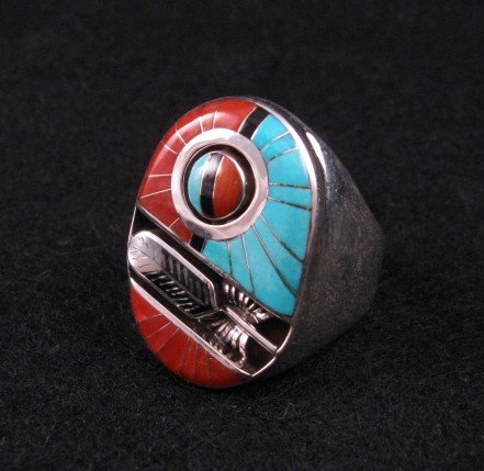 Don Dewa ~ Zuni ~ Inlaid Sunface Spinner Ring Sz11-3/4