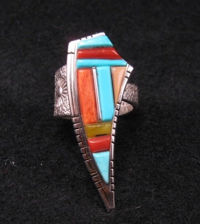 David Tune Navajo/Creek Multigem Inlay Silver Ring sz6-1/2 to sz8