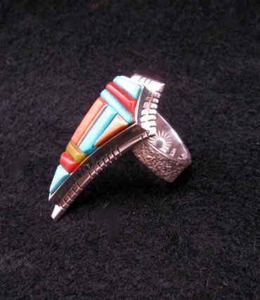 David Tune Navajo/Creek Multigem Inlay Silver Ring sz6-1/2 to sz8