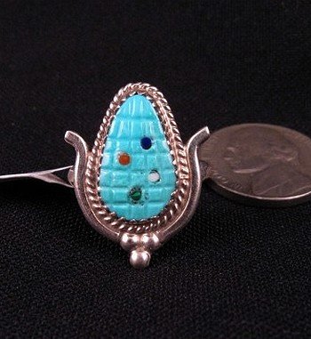 Zuni Bev Etsate Carved Turquoise Corn Ring sz7-1/2