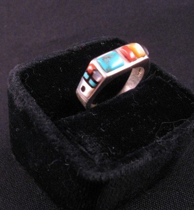 Narrow Native American Inlaid Band Ring Sz7