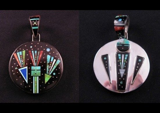 Merle House, Navajo, Reversible Inlaid Pendant