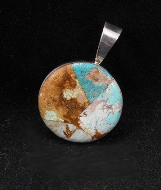 Nevada Turquoise Inlay Sterling Silver Pendant, Dukepoo