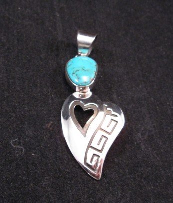 Navajo Silver Overlay Turquoise Heart Pendant, Everett & Mary Teller