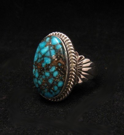 Apache Blue Turquoise Silver Ring sz10-1/2, Navajo Wilson Padilla