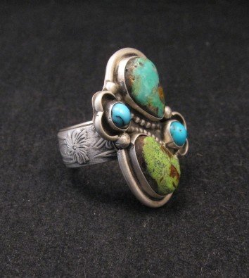 Navajo Turquoise & Gaspeite Ring sz7 to 8-1/2 adjustable, Martha Willeto