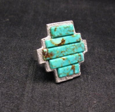 Hopi Pima Indian Turquoise Inlay Ring sz7, Bennard & Frances Dallasvuyaoma