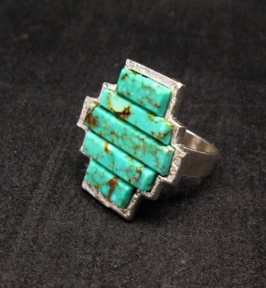 Hopi Pima Indian Turquoise Inlay Ring sz7, Bennard & Frances Dallasvuyaoma