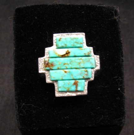 Hopi Pima Indian Turquoise Inlay Ring sz7, Bennard & Frances Dallasvuyaoma